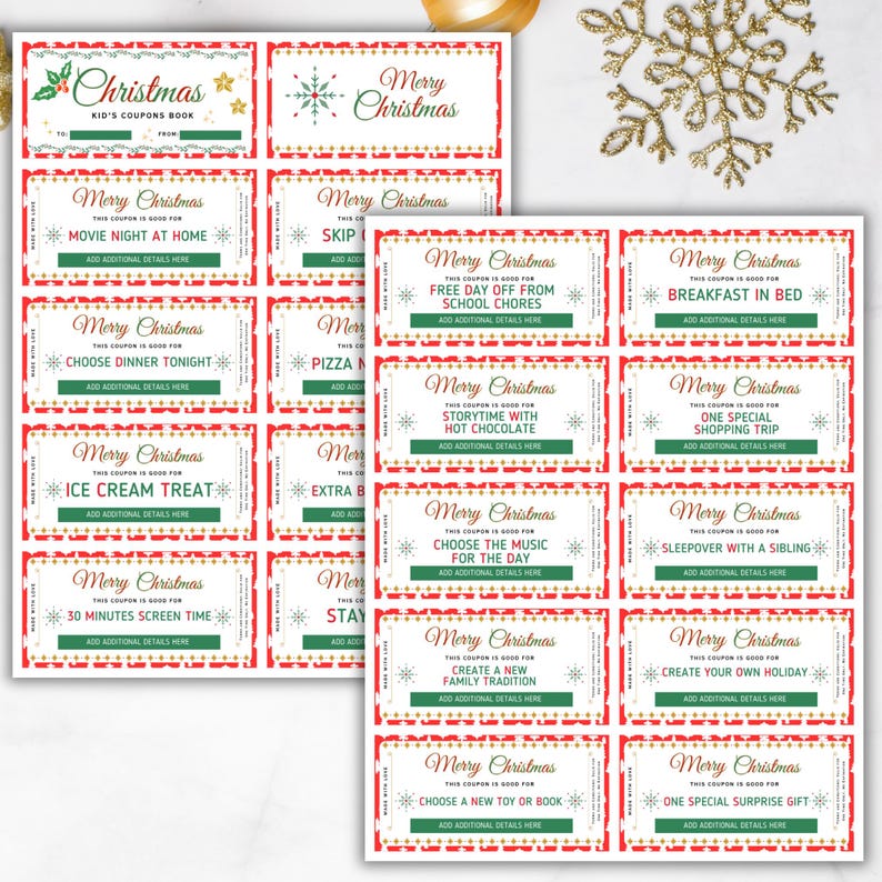 Personalized Kids Christmas Coupon Book, Editable Christmas Coupon ...