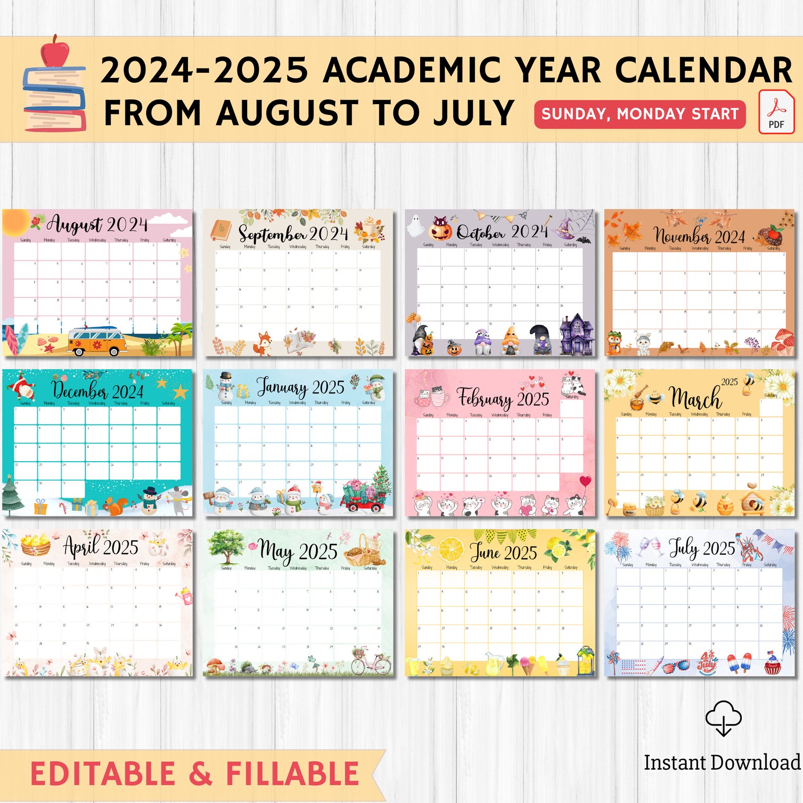 EDITABLE Academic Calendar, Printable Fillable Planner, Homeschool ...
