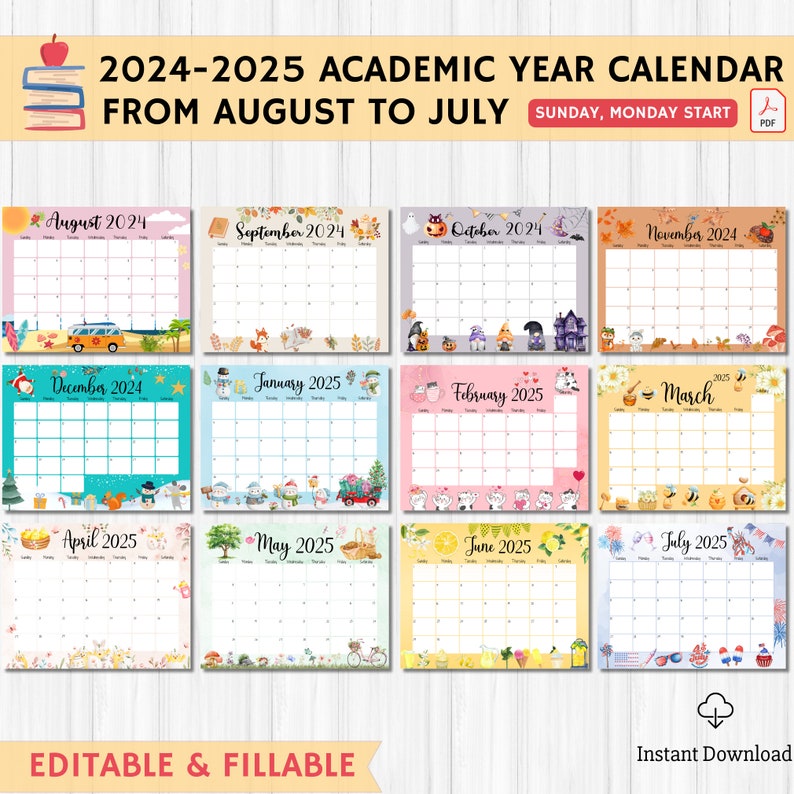 EDITABLE Academic Calendar, Printable Fillable Planner, Homeschool ...