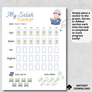 Muslim Prayer Tracker, Printable Salah Tracker, Prayer Chart for Kids ...