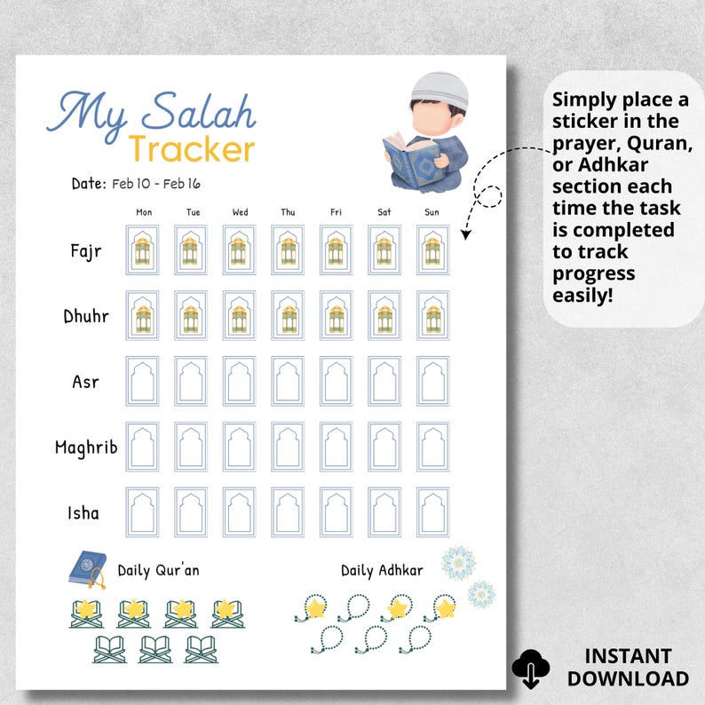 Muslim Prayer Tracker, Printable Salah Tracker, Prayer Chart for Kids ...
