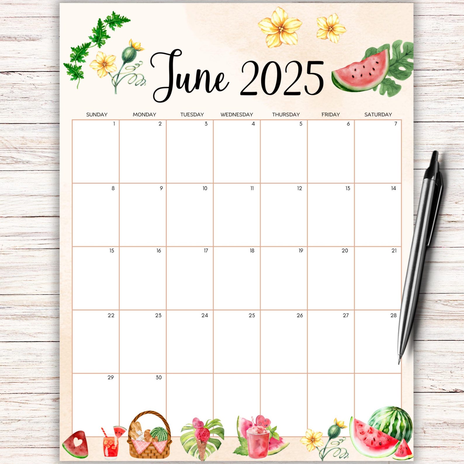 EDITABLE June 2025 Calendar, 2025 Summer Planner, Fillable June ...