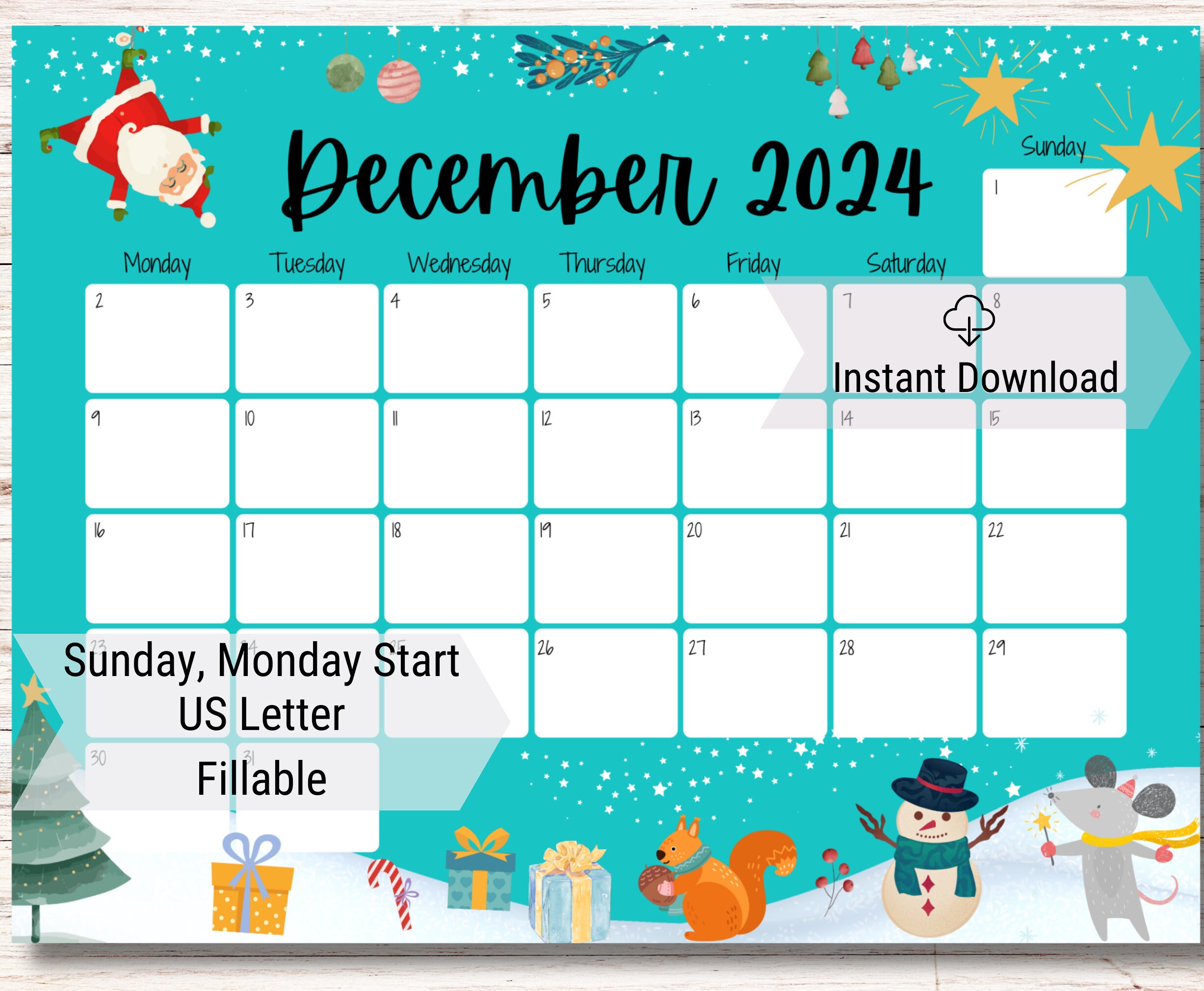 EDITABLE December 2024 Calendar, Beautiful Winter, Cute Snowman ...