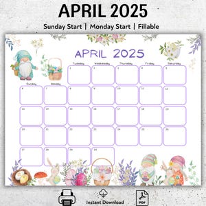 EDITABLE April 2025 Calendar, Printable Calendar, Happy Easter Day ...