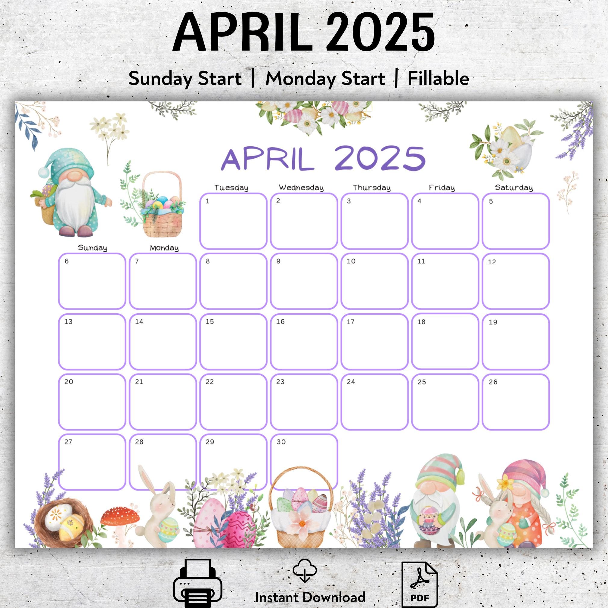 EDITABLE April 2025 Calendar, Printable Calendar, Happy Easter Day ...