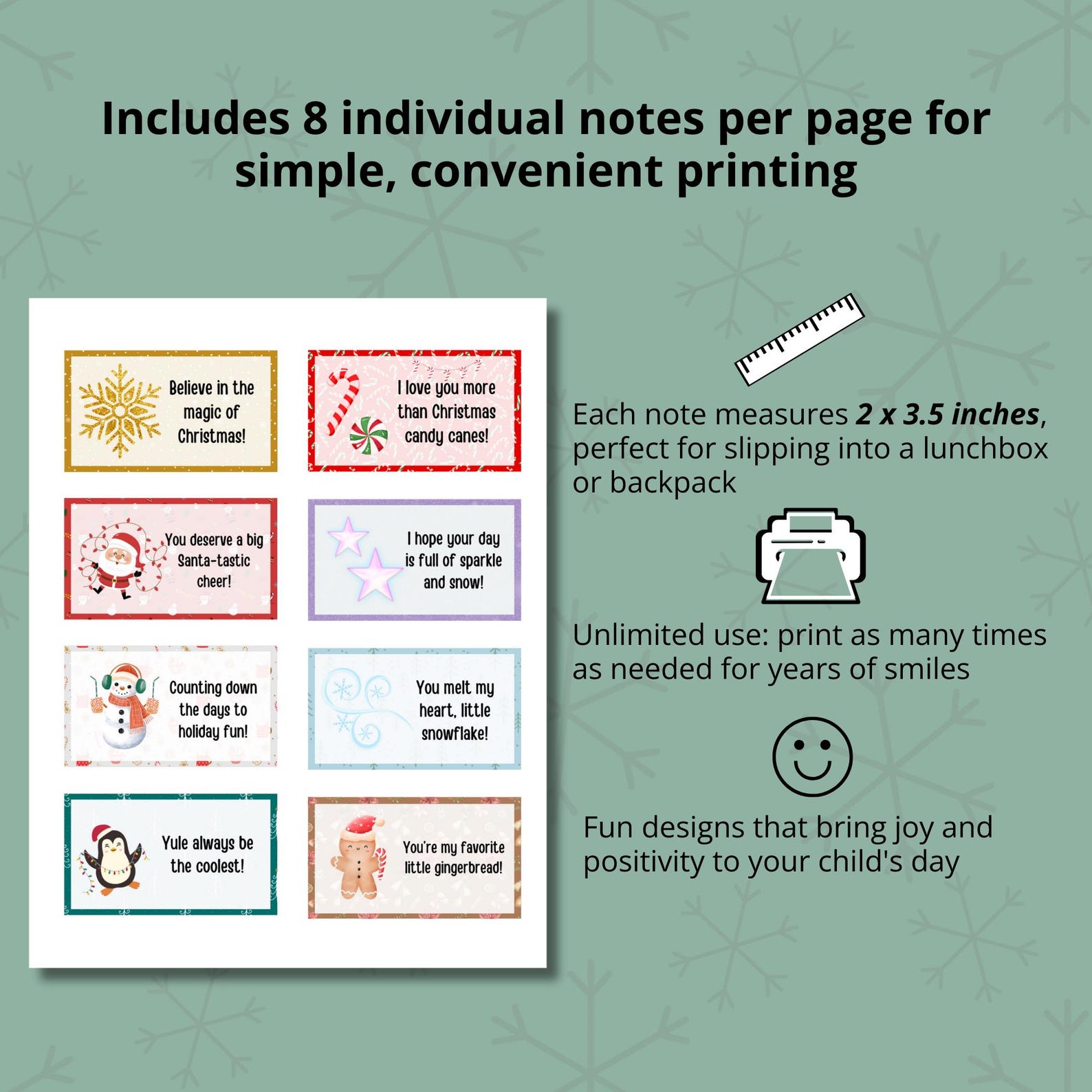 Printable Christmas Lunch Box Notes for Kids, Holiday Notes for Kids ...
