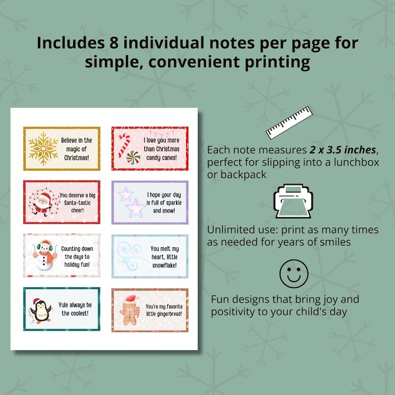 Printable Christmas Lunch Box Notes for Kids, Holiday Notes for Kids ...