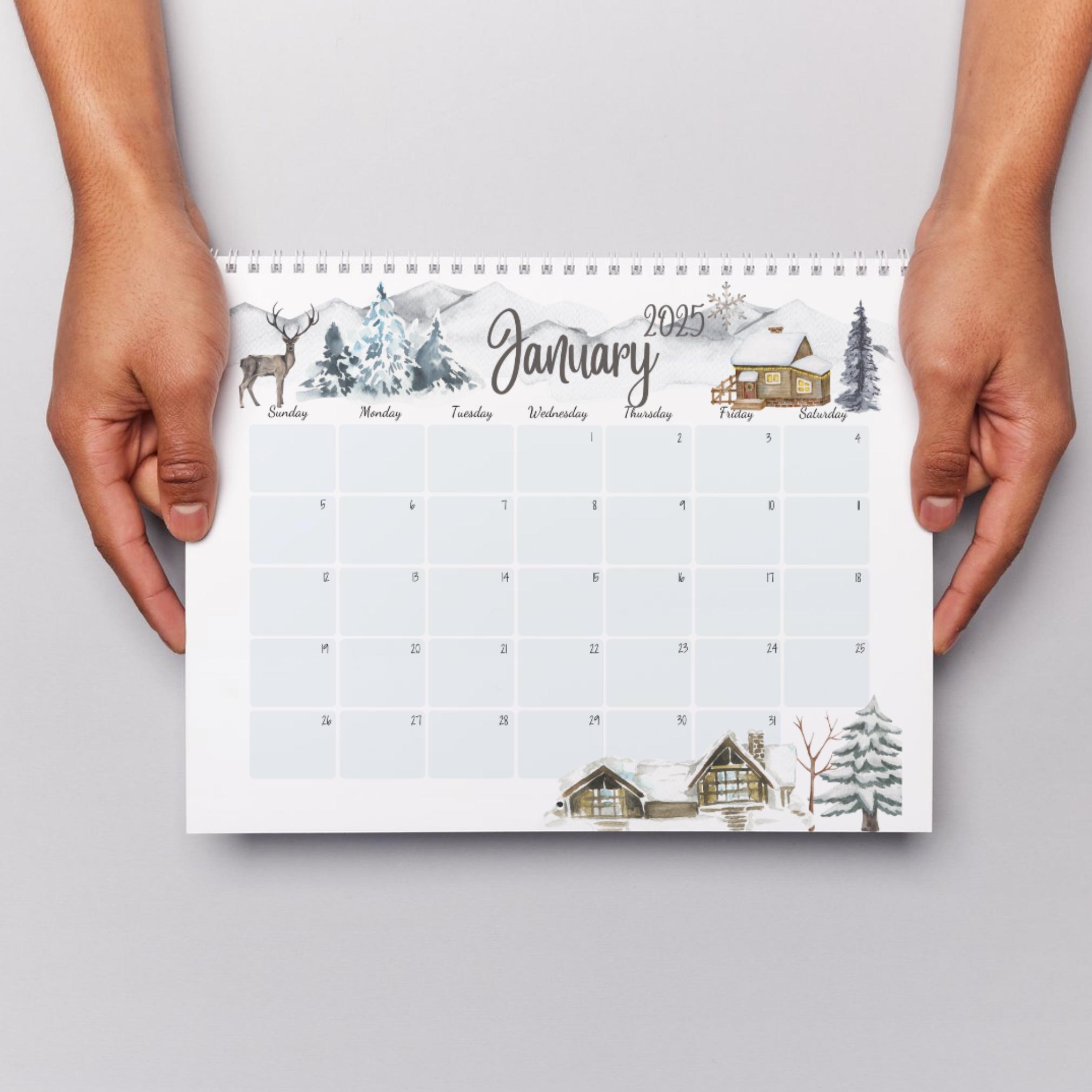 EDITABLE January 2025 Calendar, Beautiful Winter in a Countryside ...