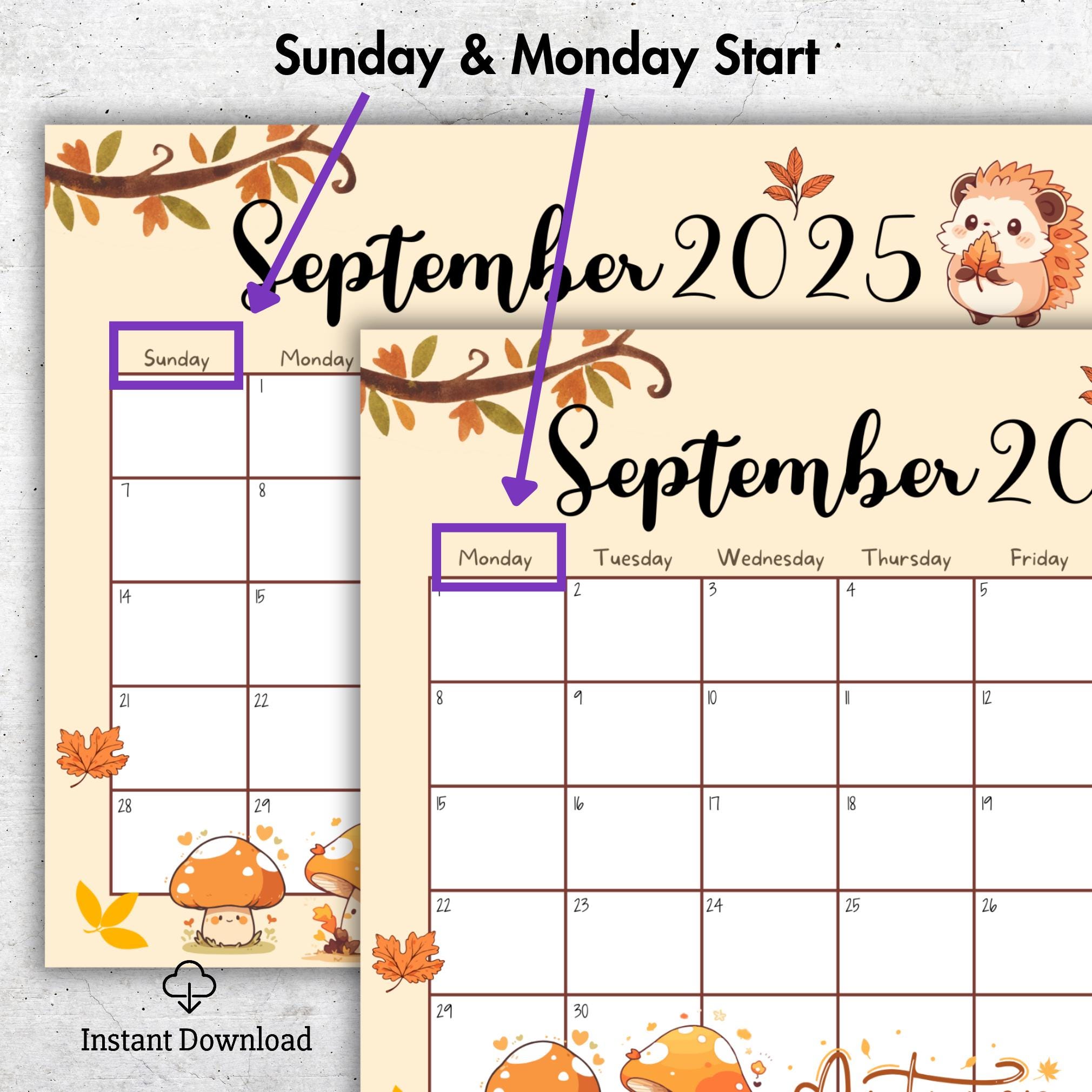 EDITABLE September 2025 Calendar, Autumn Colors, Printable, Fillable ...