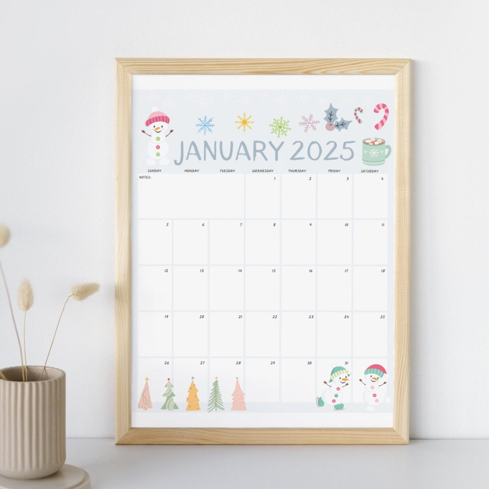 EDITABLE January 2025 Calendar, Beautiful Winter, Happy Snowmen ...