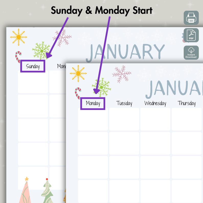 EDITABLE January Calendar, Beautiful Winter, Happy Snowmen, New Year ...
