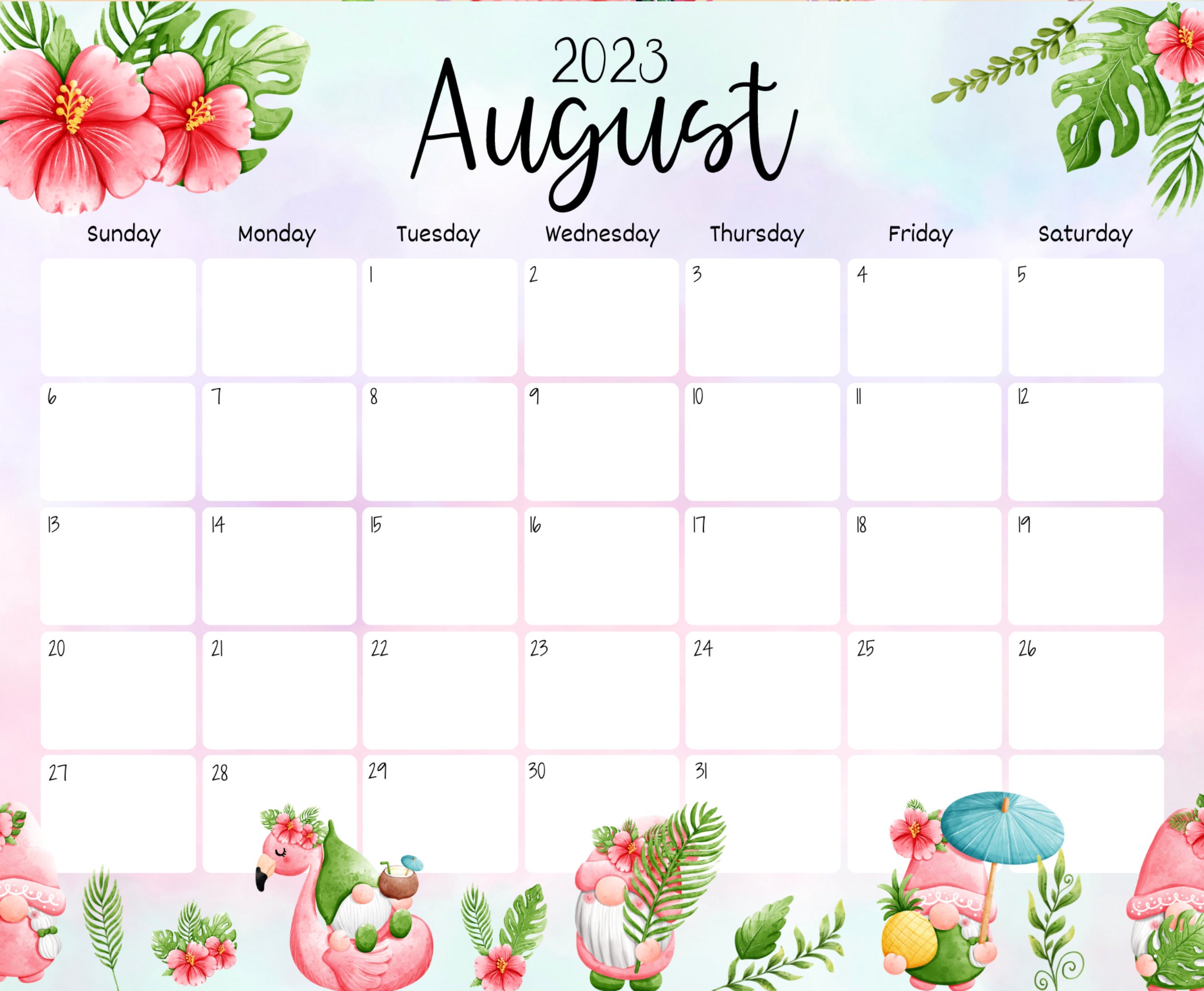 Pretty August Calendar