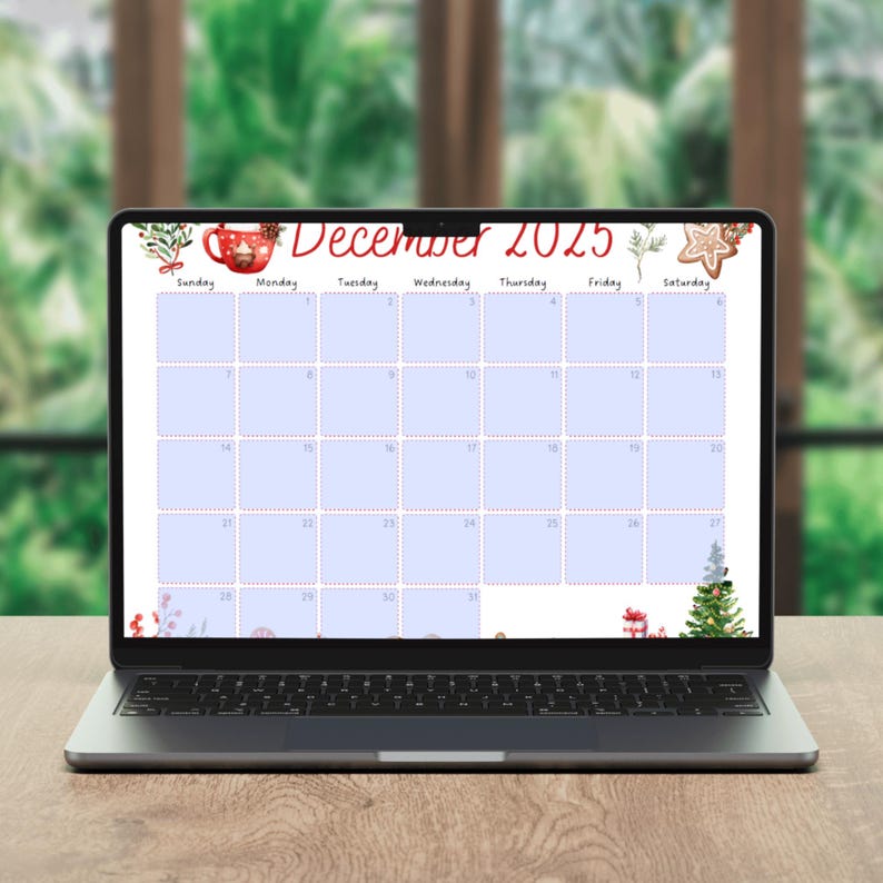 December 2025 Printable Calendar, Christmas Themed Monthly Planner ...