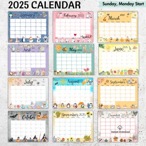 Monthly Calendar 2025, Printable 2025 Calendar, School Home Office ...