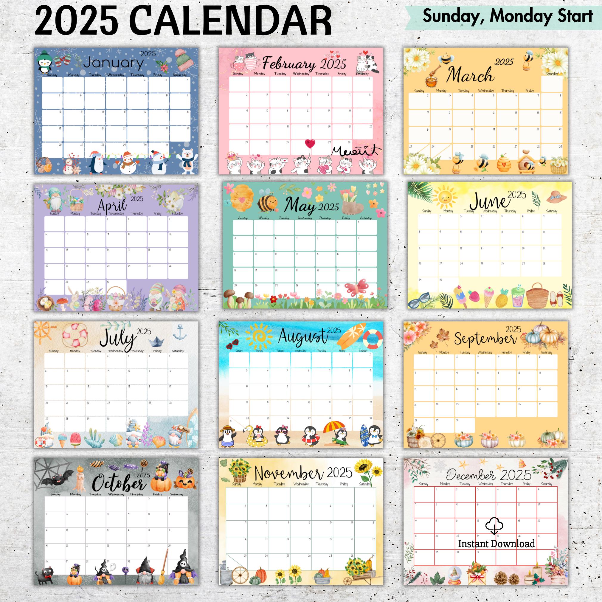 Monthly Calendar 2025, Printable 2025 Calendar, School Home Office ...