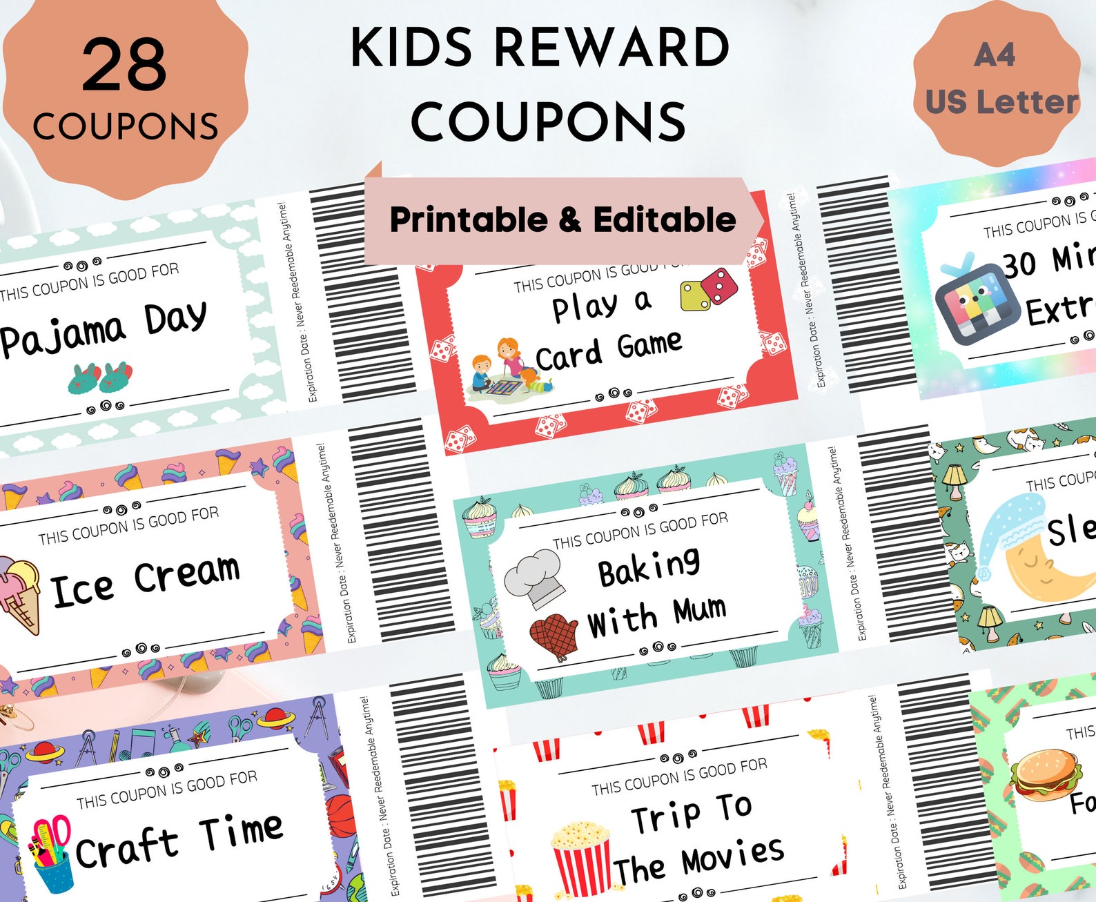 Printable Kids Reward Coupons Editable Reward Coupons - Etsy
