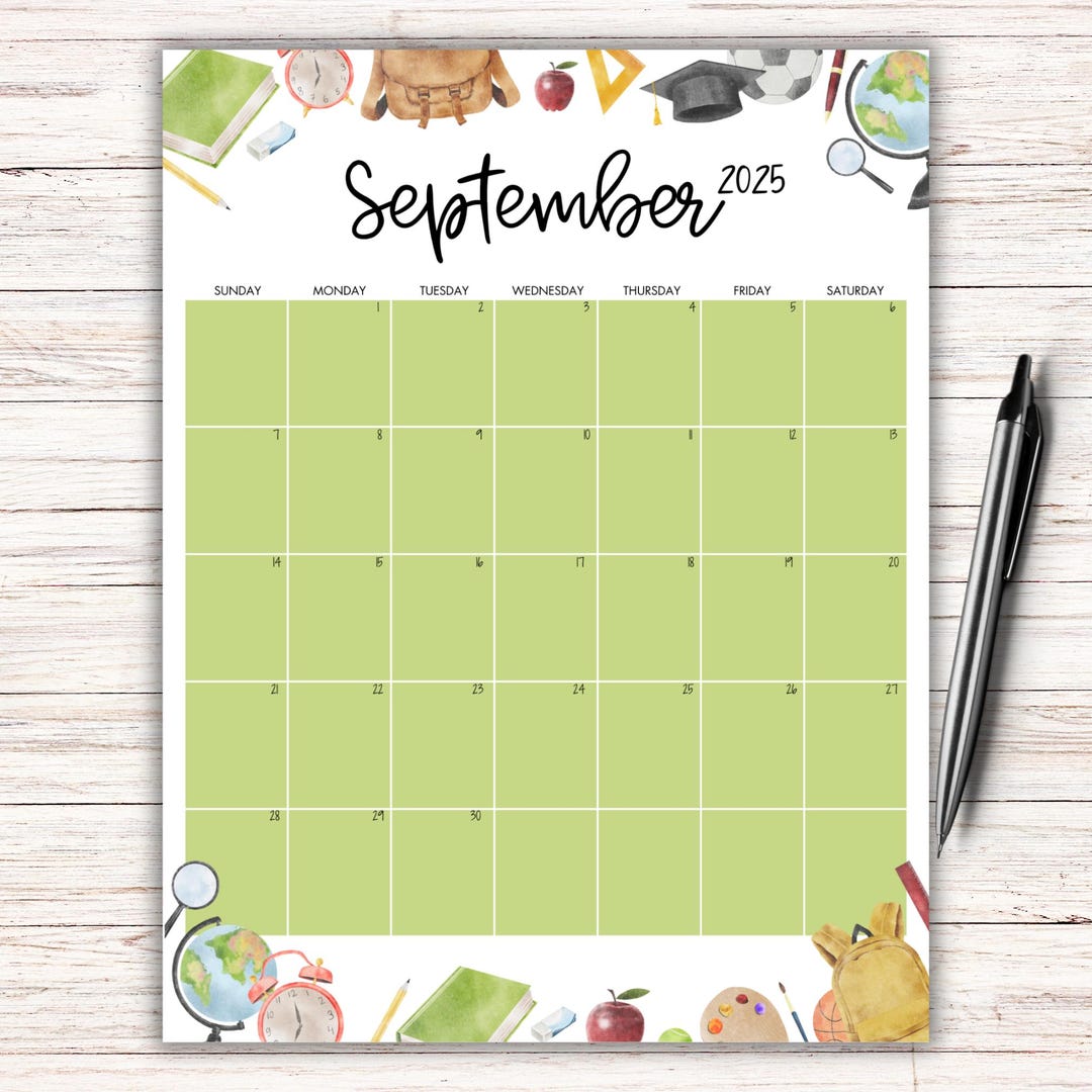 EDITABLE September 2025 Calendar, School Supplies Design Calendar, Back ...
