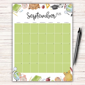 EDITABLE September 2025 Calendar, School Supplies Design Calendar, Back ...