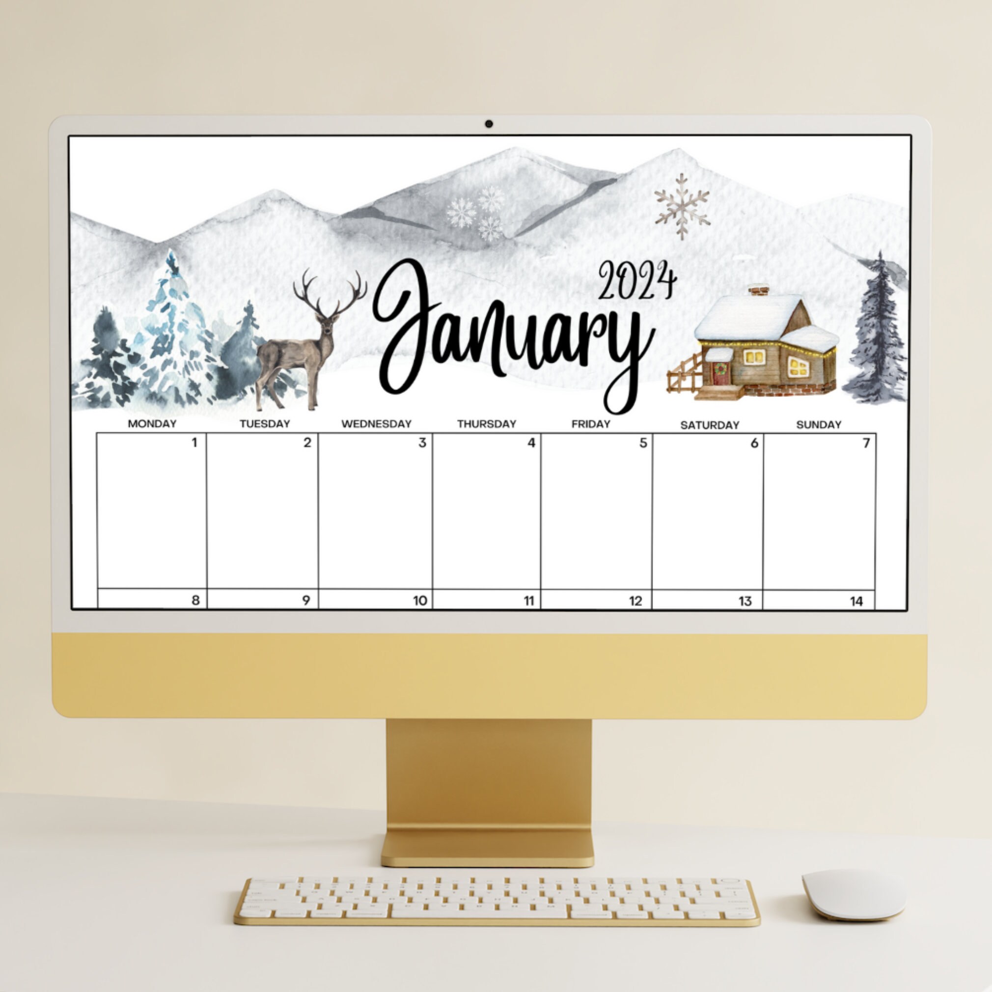 January Calendar 2024, Editable January Calendar, Beautiful Winter ...