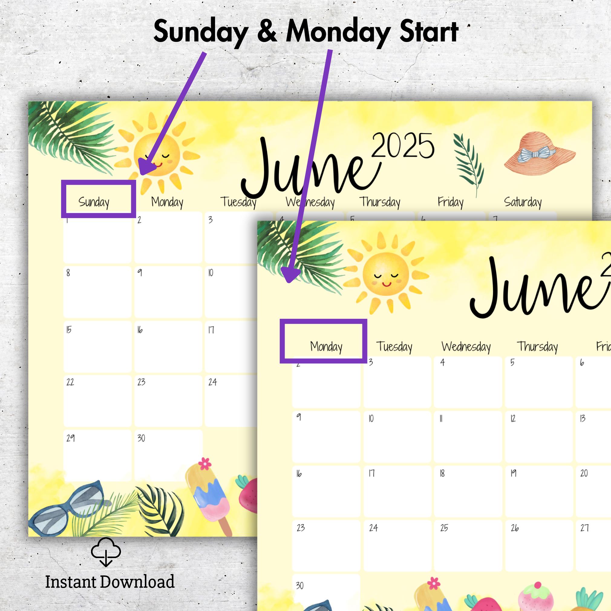 EDITABLE June 2025 Calendar, Beautiful Summer, Delicious Ice Creams ...