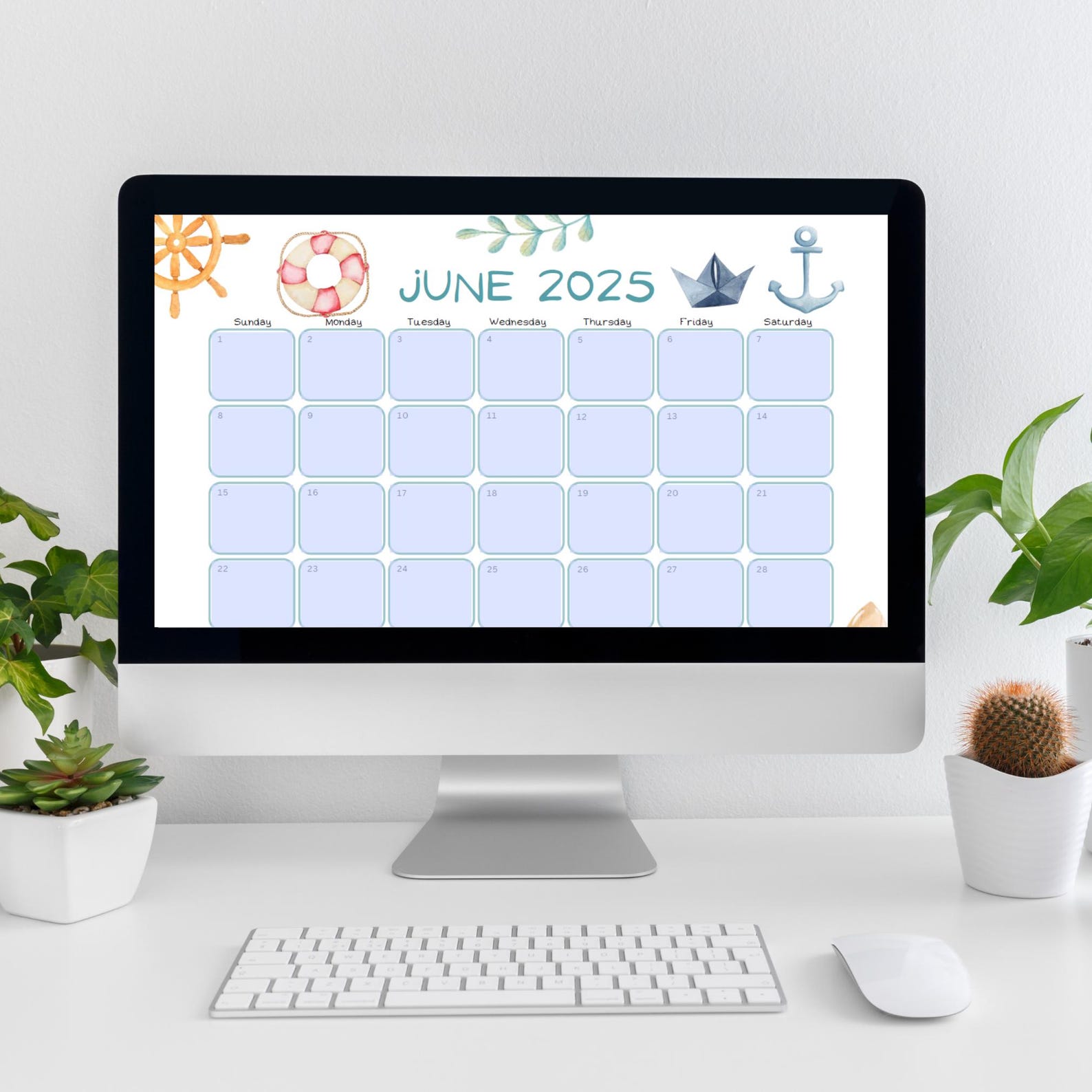 June 2025 Nautical Printable Calendar, Beach Theme Monthly Planner ...
