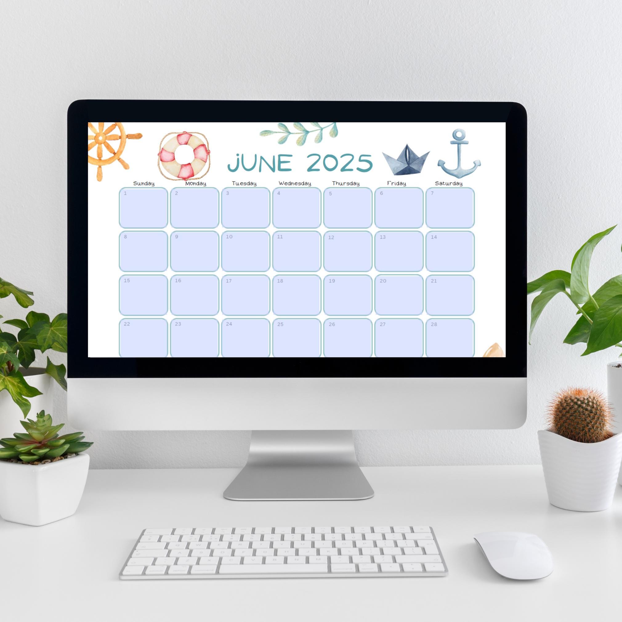 June 2025 Nautical Printable Calendar, Beach Theme Monthly Planner ...