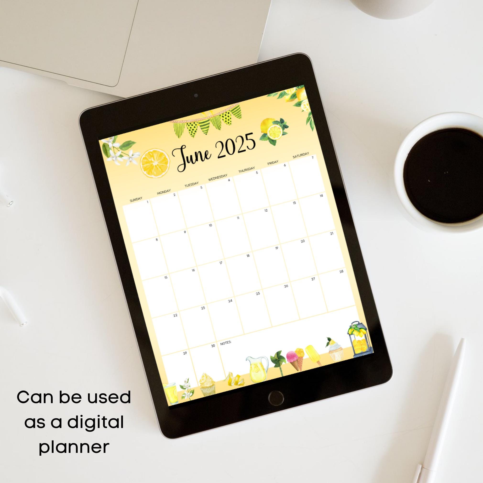 Editable 2025 June Calendar, Monthly June Planner, Yellow Lemons, Kids ...
