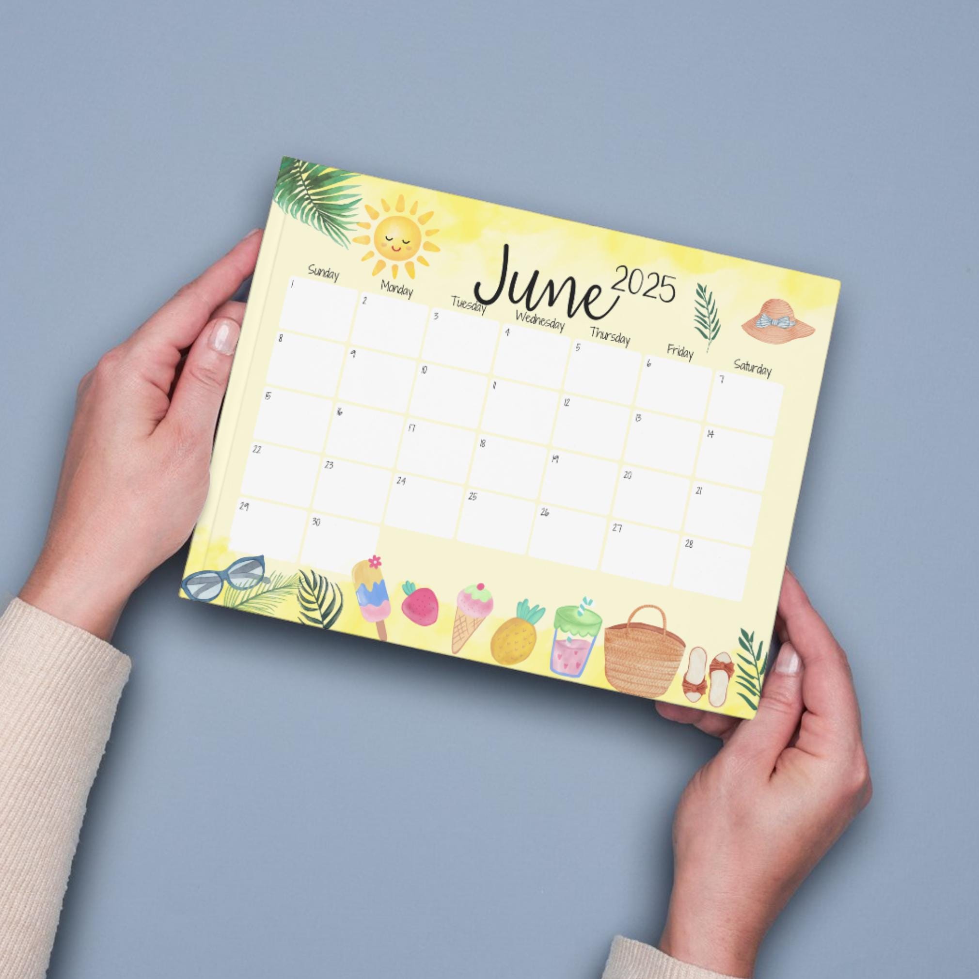 EDITABLE June 2025 Calendar, Beautiful Summer, Delicious Ice Creams ...