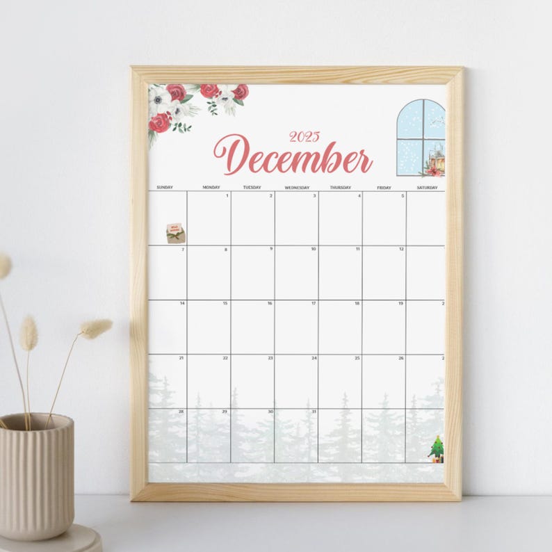 EDITABLE December 2025 Calendar, Christmas Planner, Beautiful Winter ...