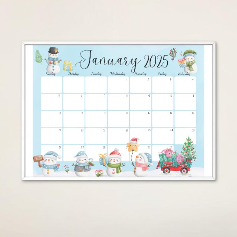 EDITABLE January 2025 Calendar, Beautiful Winter, Happy Snowmen, New ...