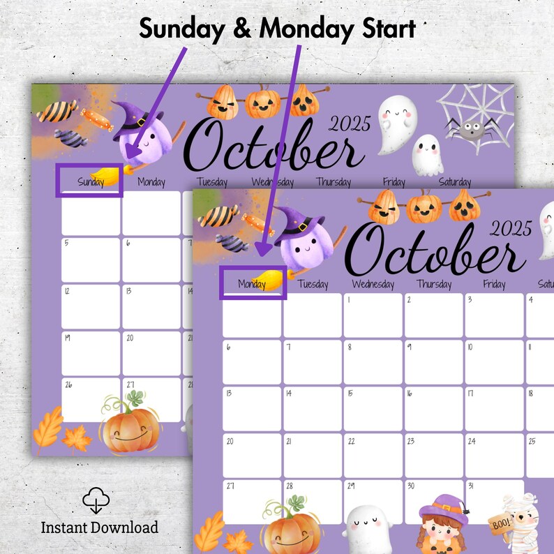 EDITABLE October 2025 Calendar, Happy Halloween, Pretty Ghost, Cute ...