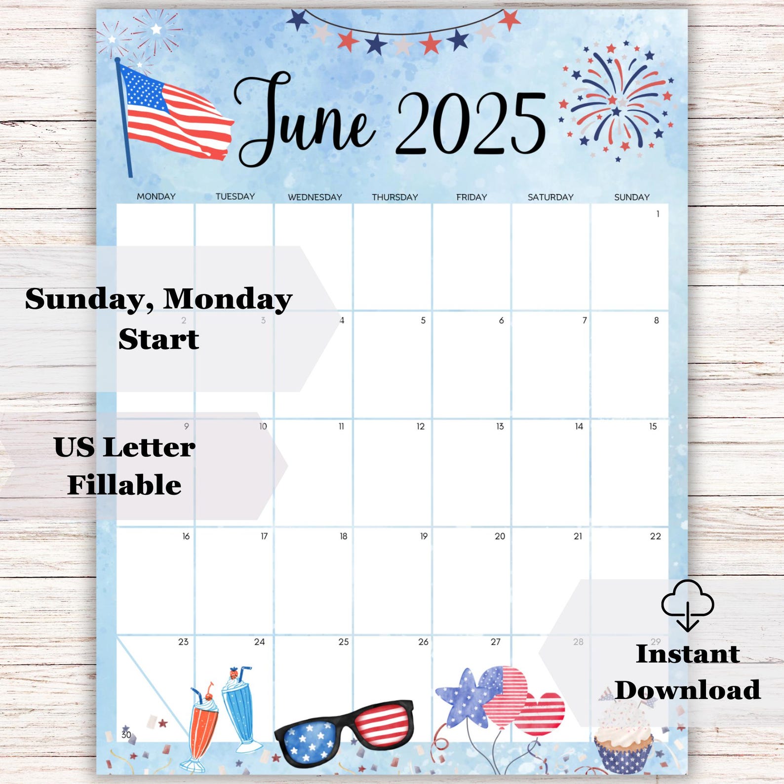 EDITABLE June 2025 Calendar, Long Live America, 2025 Summer Calendar ...