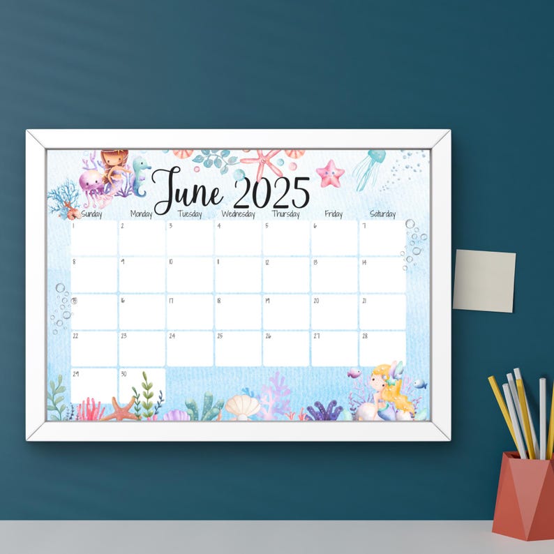 EDITABLE June 2025 Calendar, Wonderful Summer With Cute Sea Creatures ...