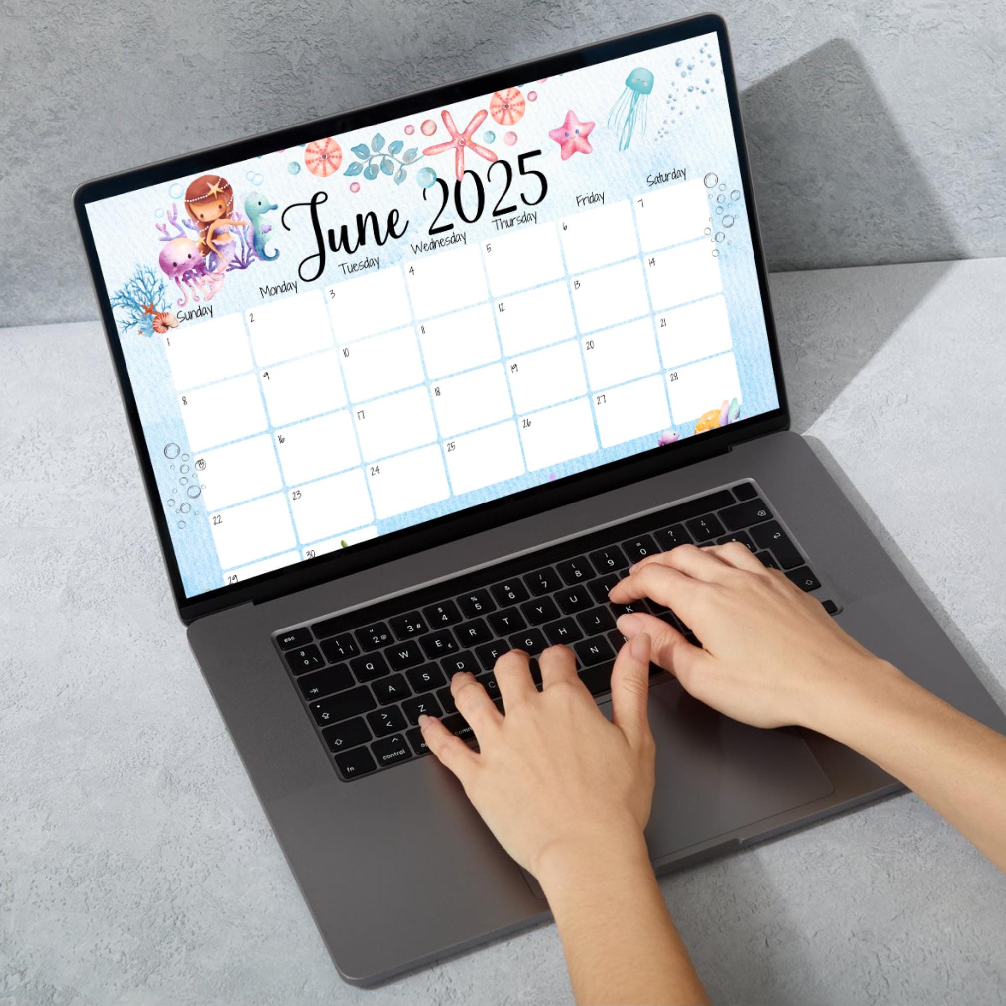 EDITABLE June 2025 Calendar, Wonderful Summer With Cute Sea Creatures ...