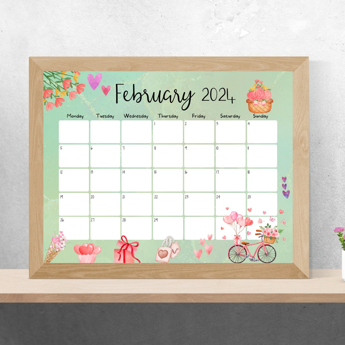 EDITABLE February 2024 Calendar, Valentines Day, Winter Calendar ...