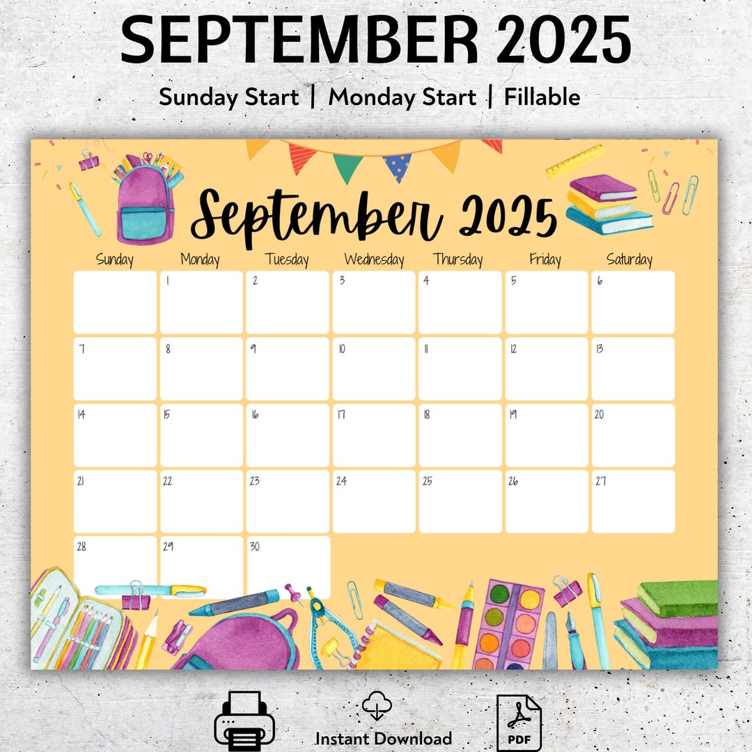 EDITABLE September 2025 Calendar, School Time, Back to School ...