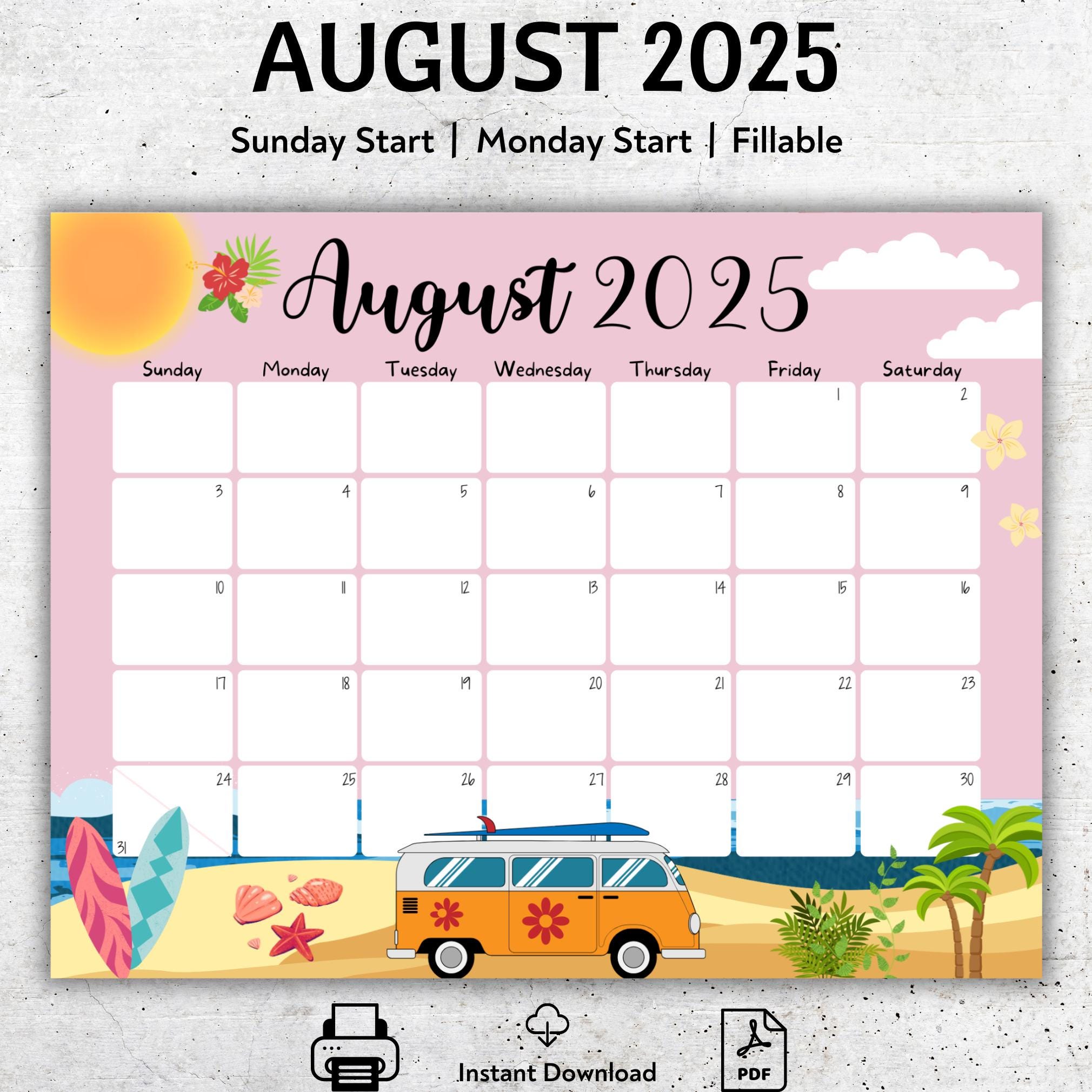 EDITABLE August 2025 Calendar, Printable Vacation Planner, Wonderful ...