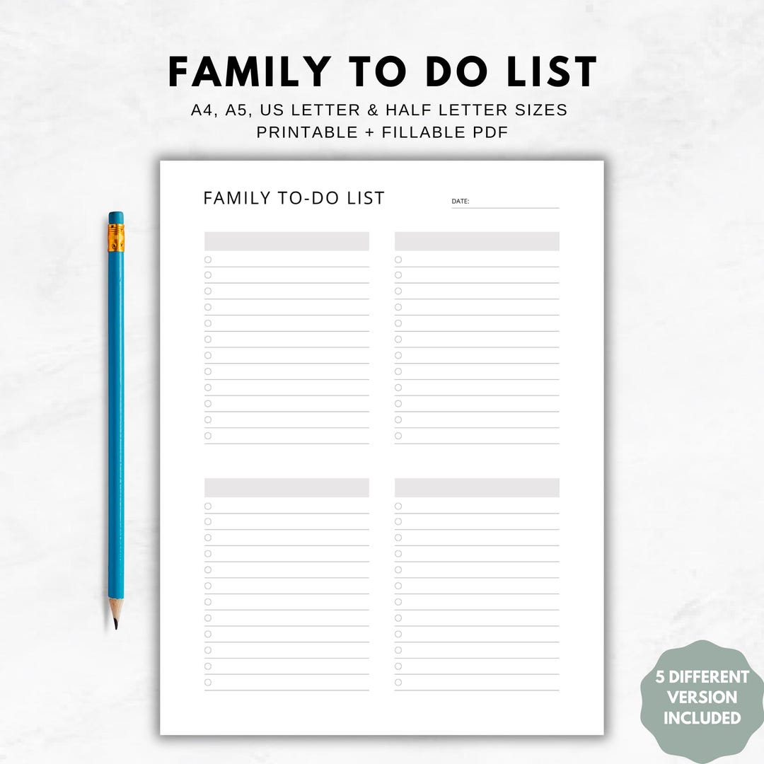 Family to Do List Printable, Tasks for Family Members, Cleaning ...