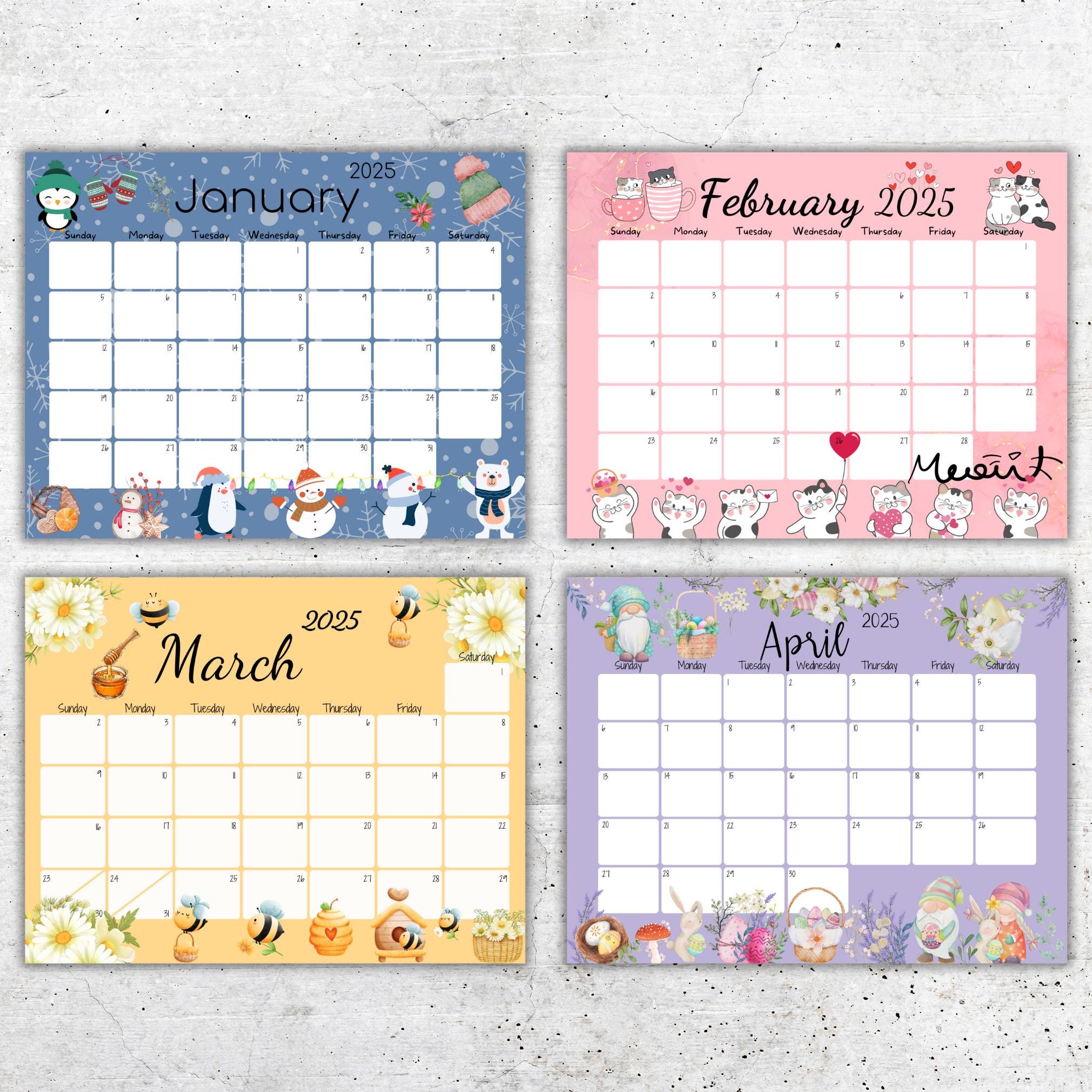Monthly Calendar 2025, Printable 2025 Calendar, School Home Office ...