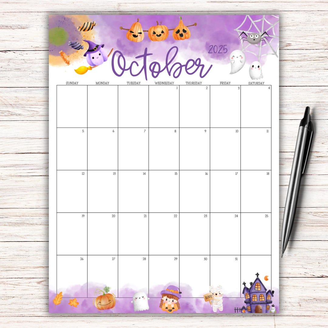 EDITABLE October 2025 Calendar, Happy Halloween, Pretty Ghost, Cute ...