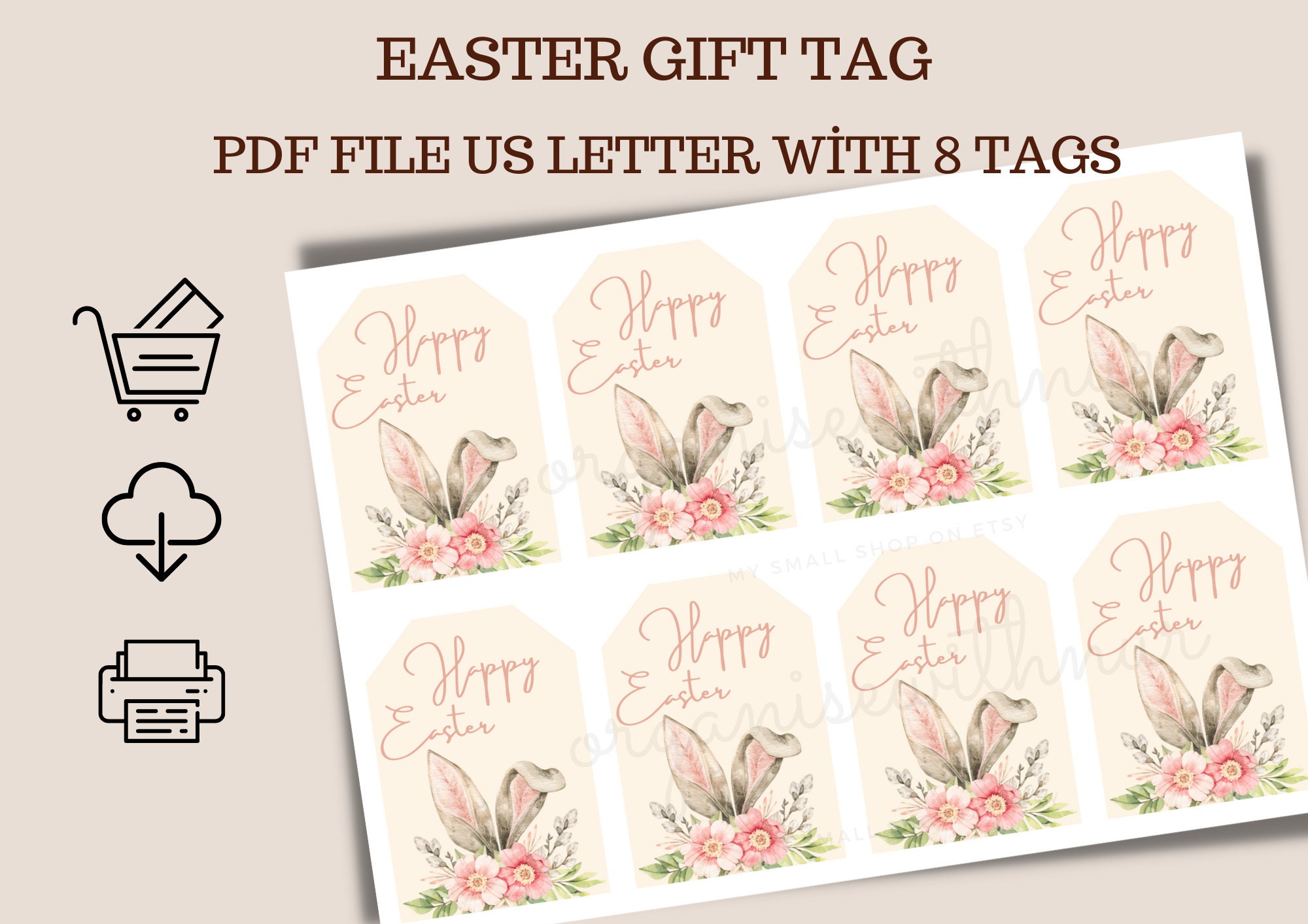 Easter Printable Gift Tag, Rabbit Easter Tag, Easter Basket Tag, Happy ...