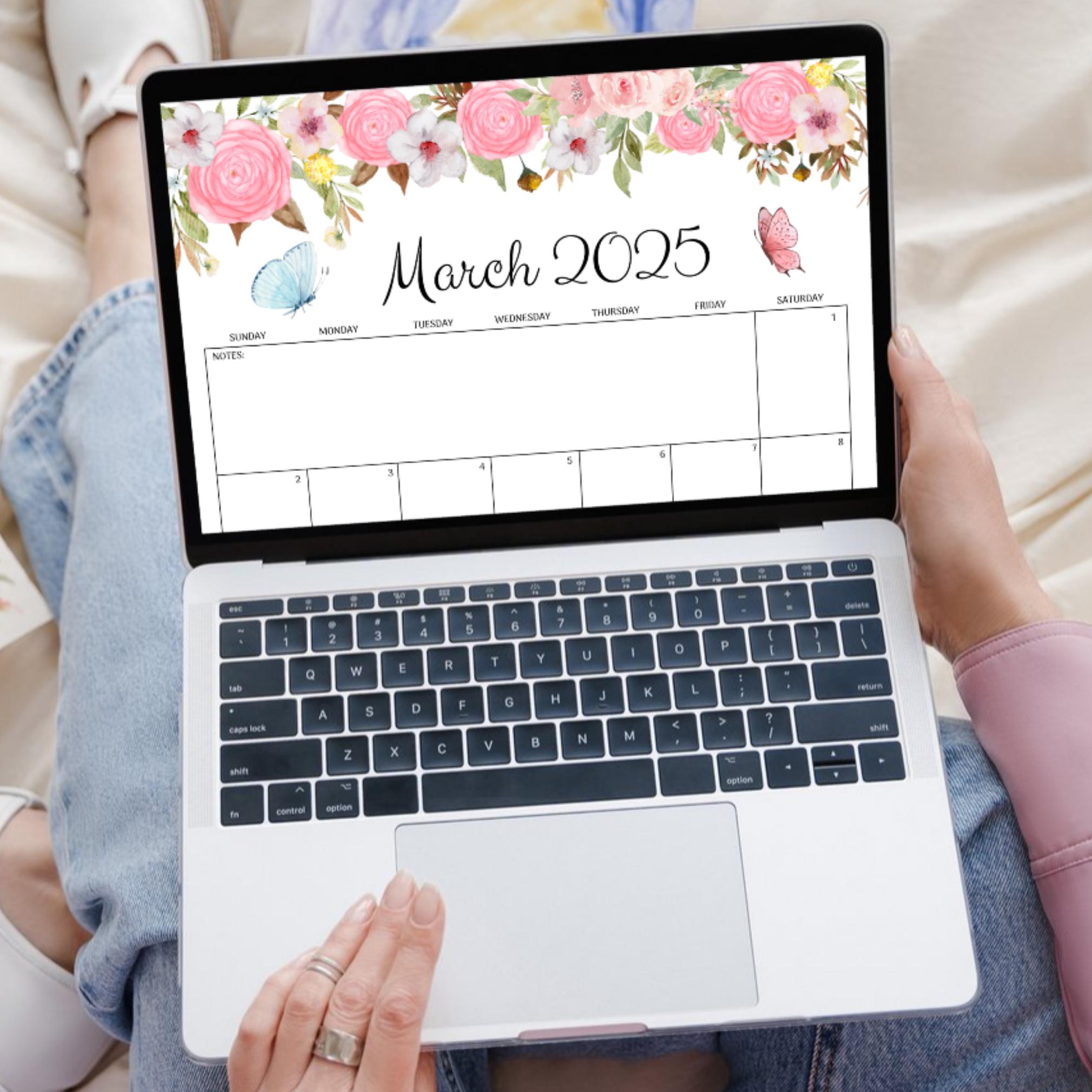 EDITABLE March 2025 Calendar, Printable 2025 March Calendar, Beautiful ...