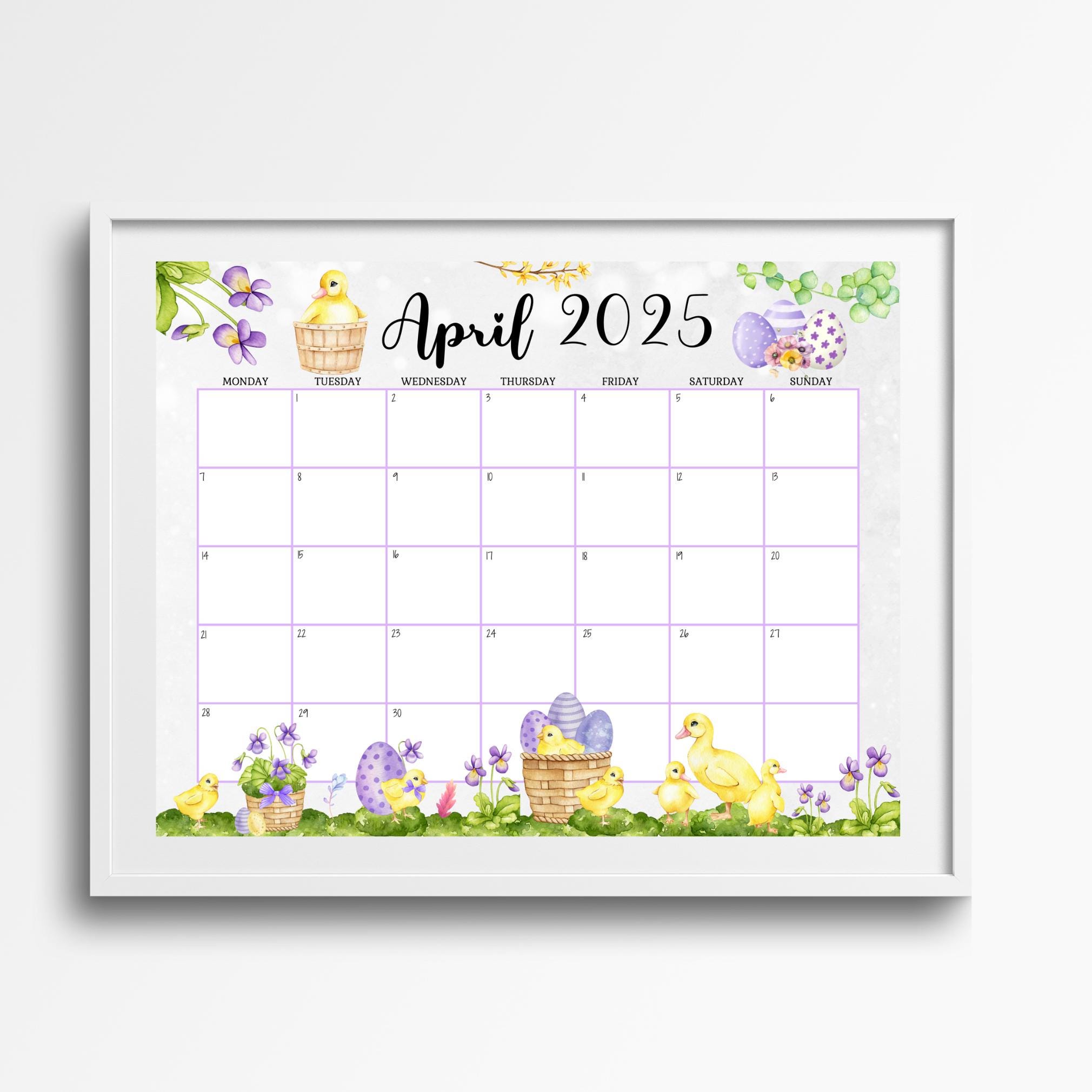 EDITABLE April 2025 Calendar, Happy Easter Day, Cute Ducks Chicken ...