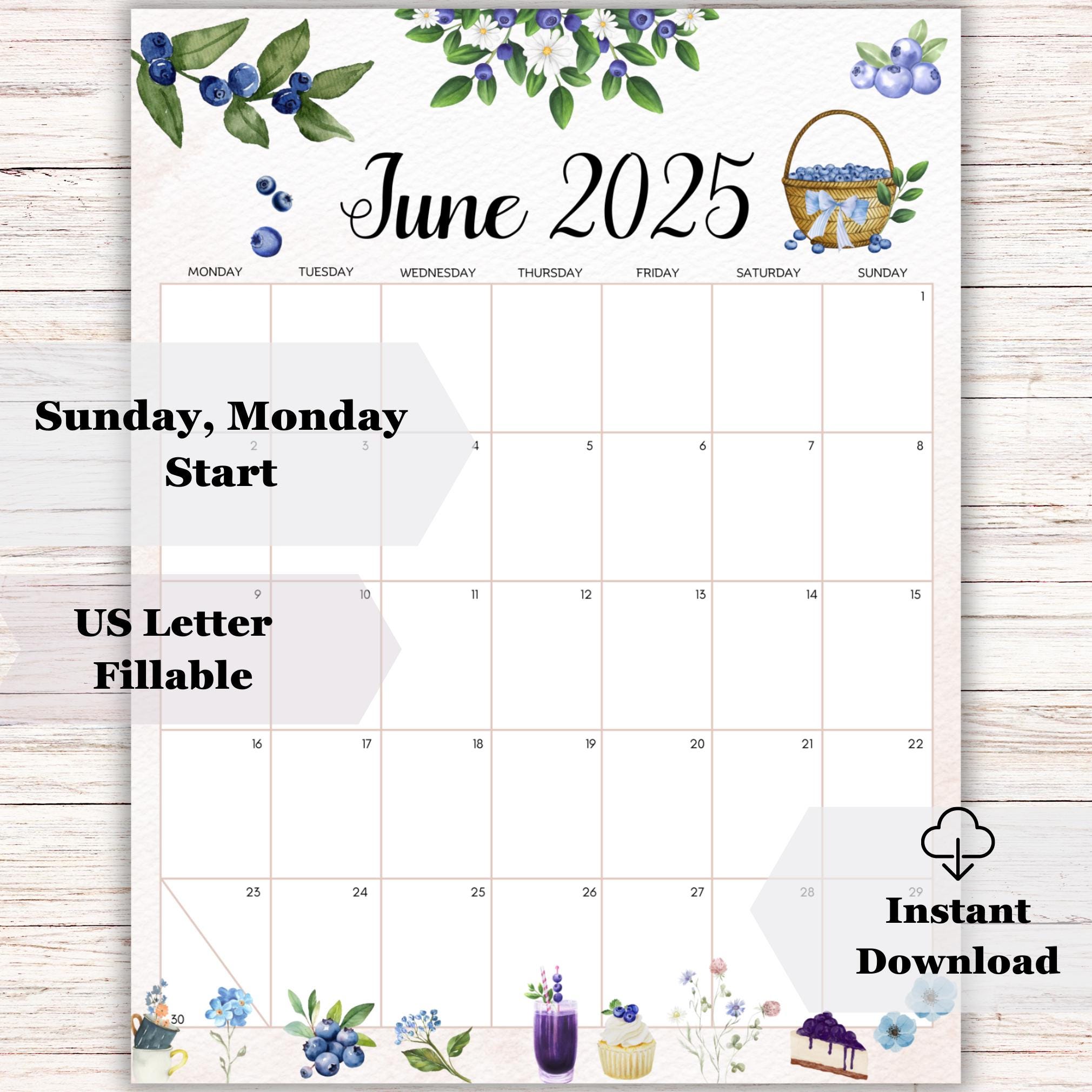 EDITABLE June 2025 Calendar, School Calendar, Fillable June Calendar ...