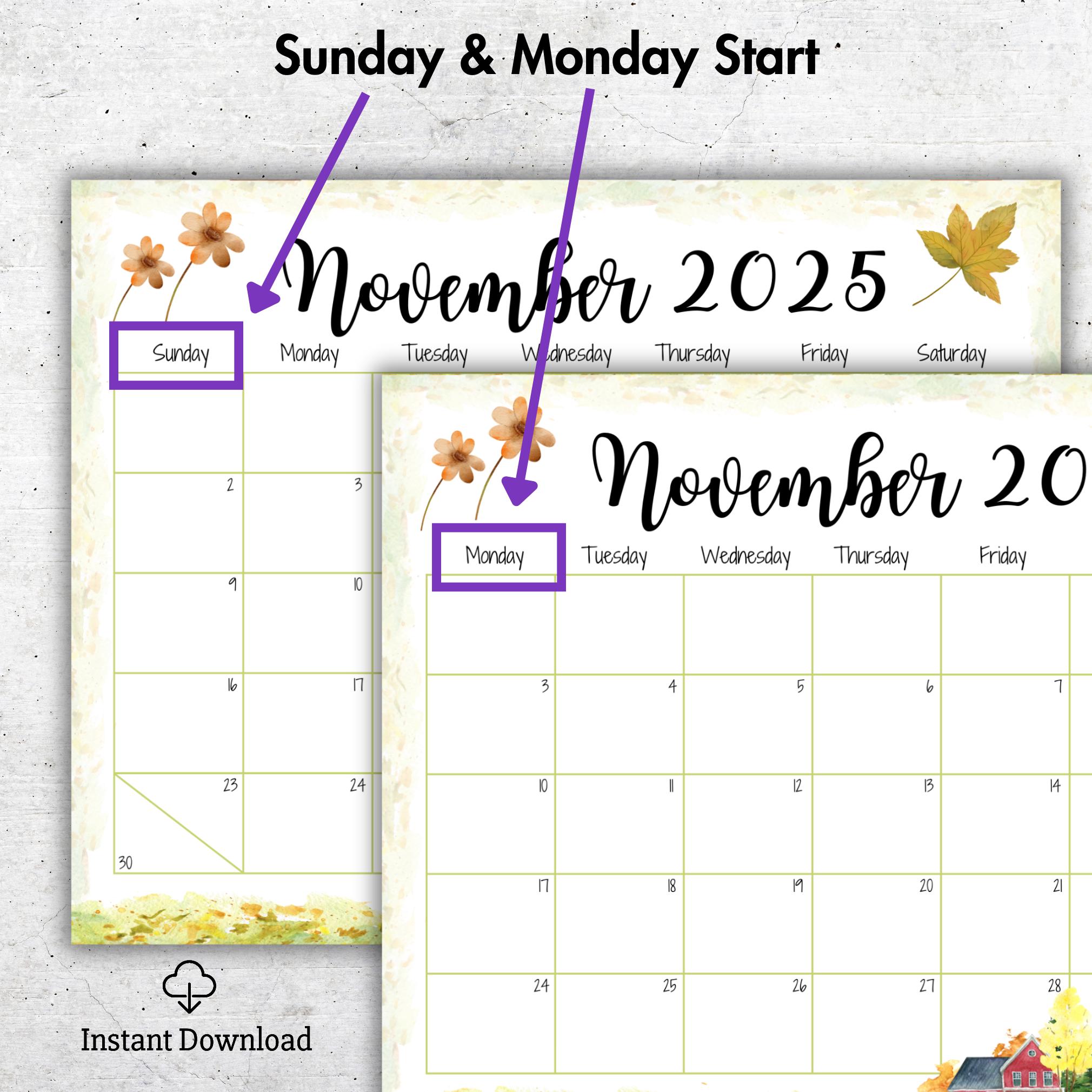 November 2025 Calendar, Editable Monthly Schedule, Homeschool Calendar ...