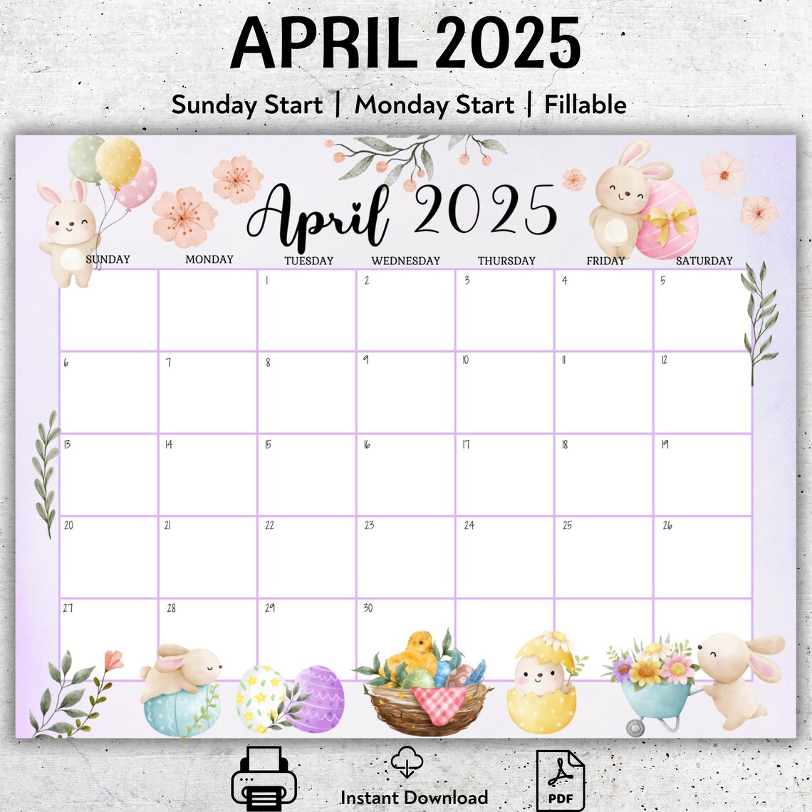 Calendrier d'avril 2025 MODIFIABLE, calendrier d'avril imprimable ...