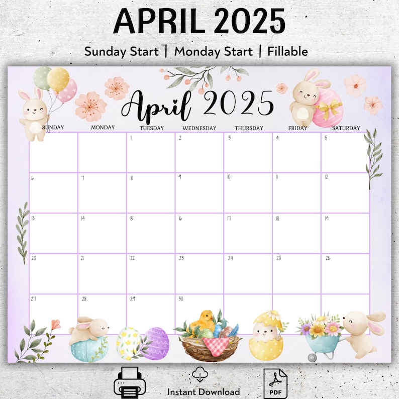 EDITABLE April 2025 Calendar, Printable April Calendar, Happy Easter ...