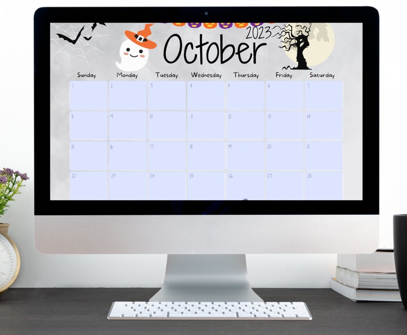 EDITABLE October 2023 Calendar, Happy Halloween, Pretty Ghost, Cute ...