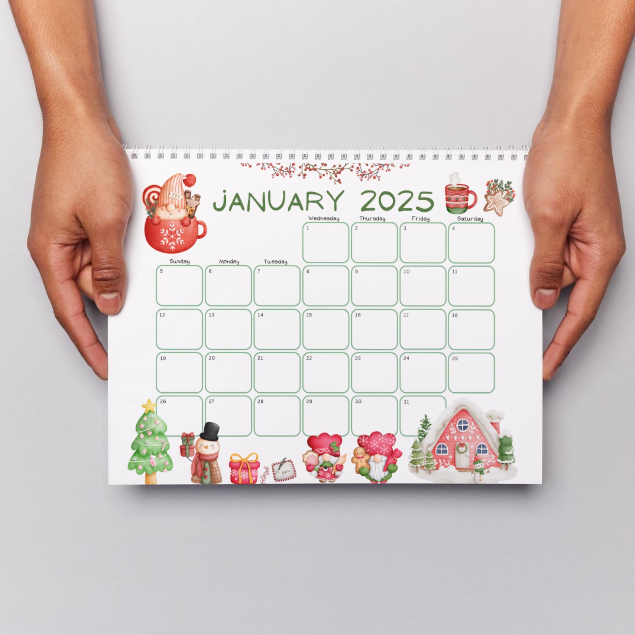 EDITABLE January 2025 Calendar, Cute Gnoms, Beautiful Winter, Happy New ...