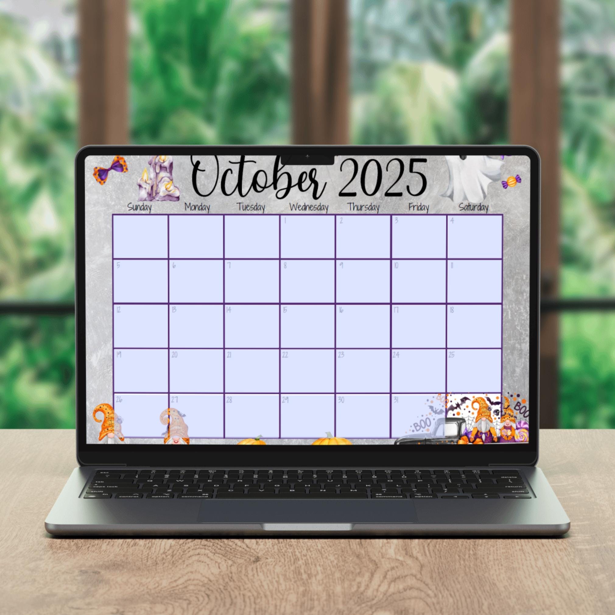 EDITABLE October 2025 Calendar, Happy Halloween, Pretty Ghost, Cute ...